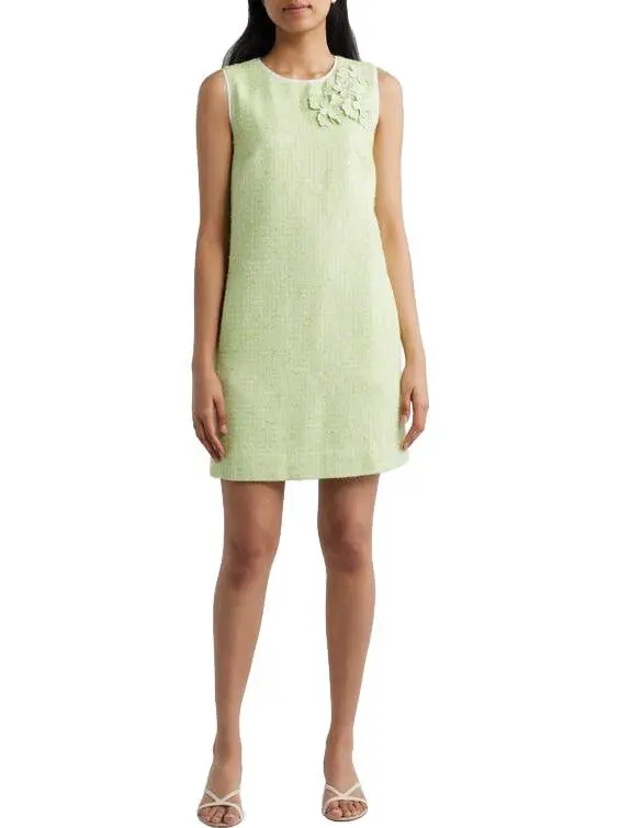 Lilly Pulitzer® Edita Bouclé Sleeveless Shift Dress With Floral Appliqués - Crocodile Green Fantasy Boucle