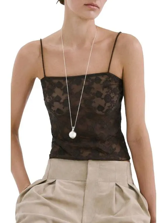 Mango Floral Lace Spaghetti Strap Camisole - Khaki Green