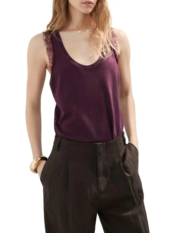 Mango Lace Back Sweater Tank - Purple