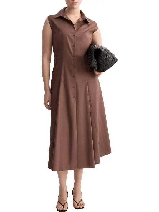 Mango Sleeveless Shirtdress In Cotton And Lyocell Blend - Brown