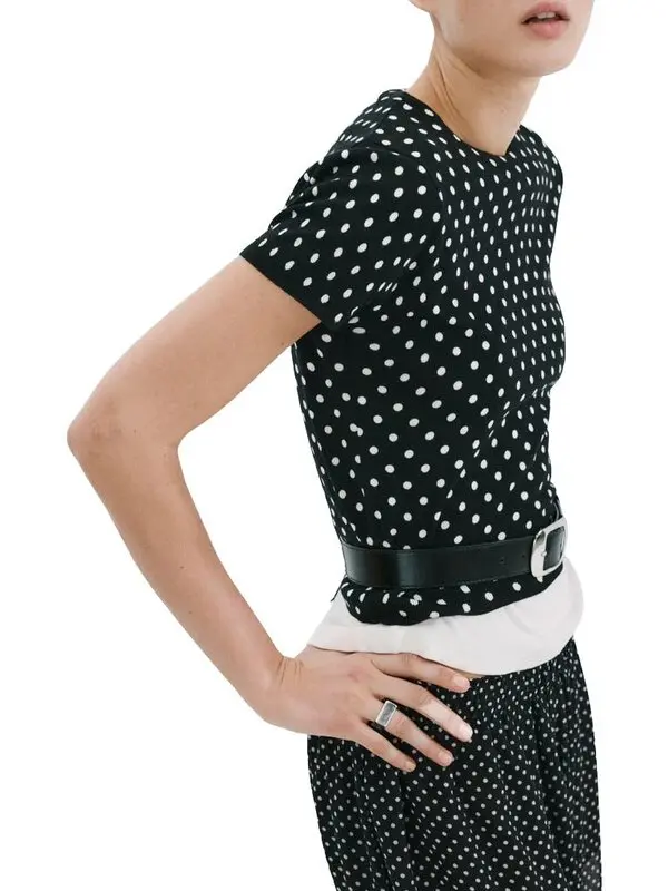 Mango Polka Dot Short Sleeve Crewneck Sweater - Black