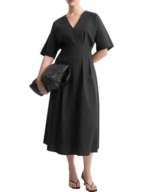 Mango Pleated Flare Midi Dress - Black