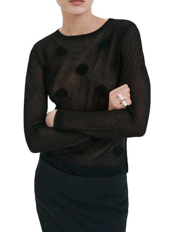 Mango Polka Dot Fine Knit Sweater - Black