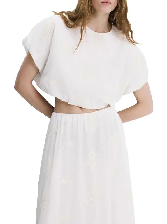 Mango Embroidered Dolman Sleeve Cotton Top - Ecru