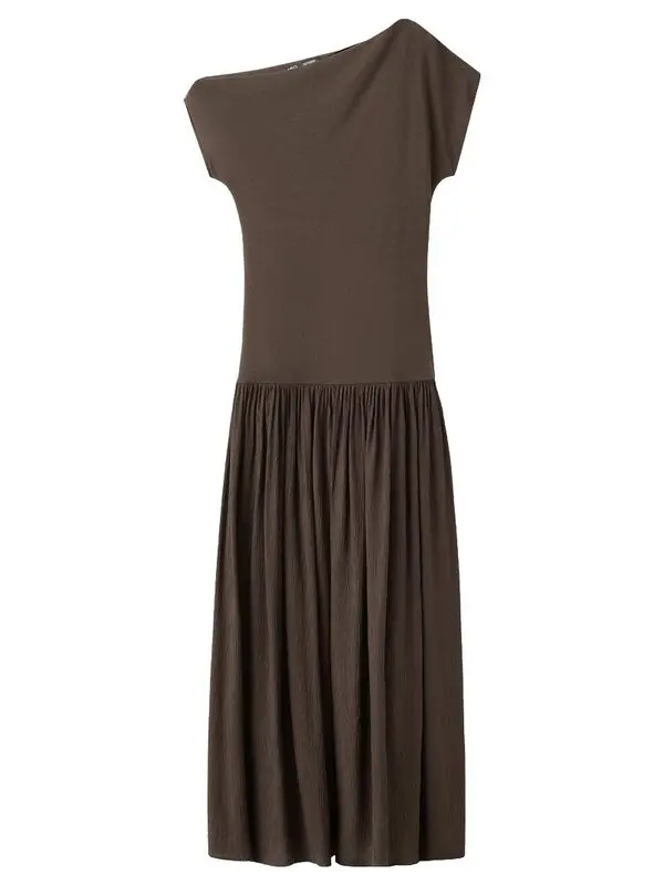Mango One-shoulder Flared Maxi Dress - Brown