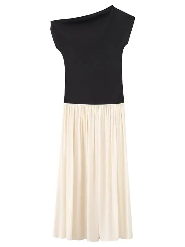 Mango One-shoulder Flared Maxi Dress - Ecru