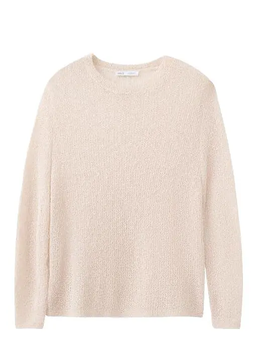 Mango Sheer Open Knit Long Sleeve Sweater - Ecru