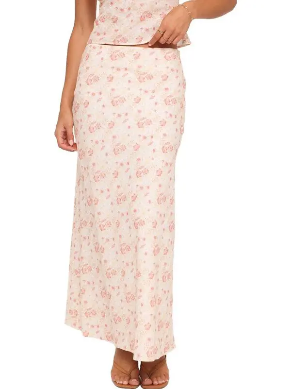 PETAL & PUP Floral Print Crinkle Linen Blend Maxi Skirt - Peach Ditsy Floral