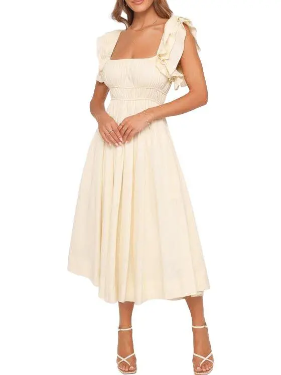 PETAL & PUP Ruffle Sleeve Midi Dress - Butter Yellow