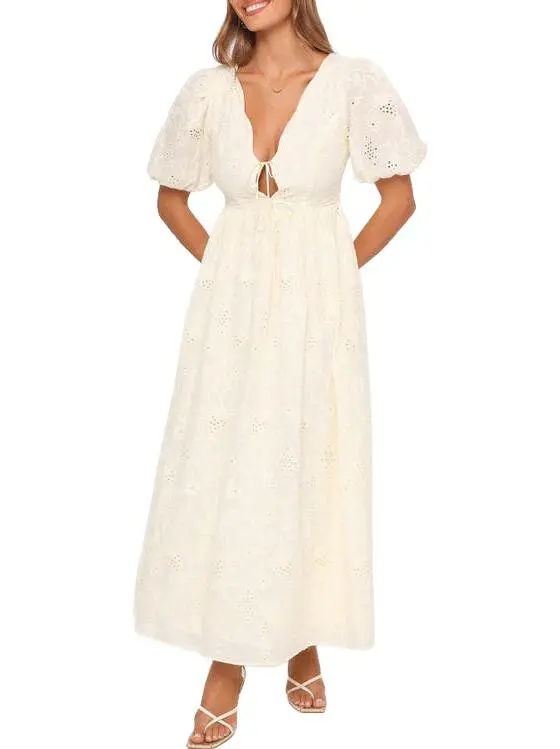 PETAL & PUP Karla Eyelet Embroidered Maxi Dress - Butter Yellow Broderie