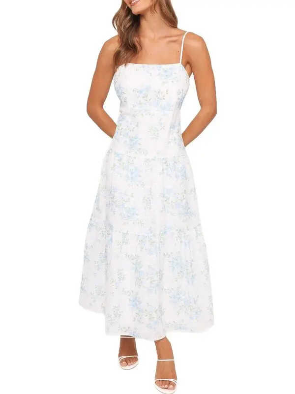 PETAL & PUP Botanique Floral Print Cotton Midi Sundress - Blue Floral