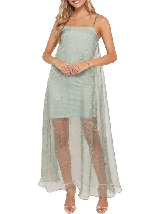 PETAL & PUP Erika Floral Chiffon Overlay Maxi Dress - Sage Green Floral