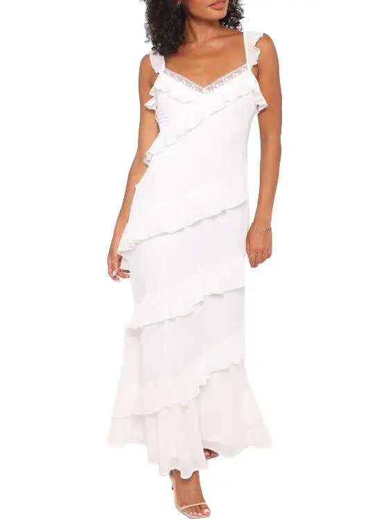 PETAL & PUP Virginia Ruffle Maxi Dress - White