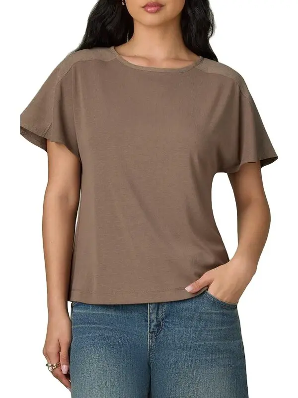 Wit & Wisdom Mixed Media Knit Top With Flutter Sleeves - Oyster Mushroom