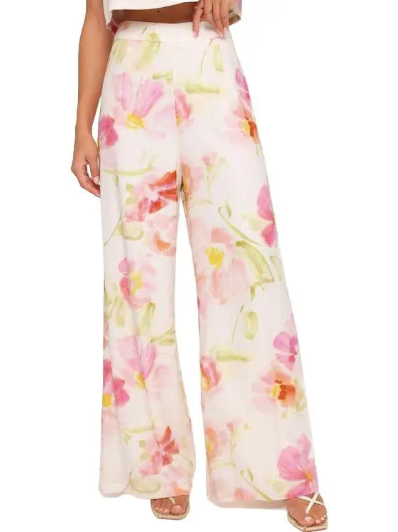 PETAL & PUP Floral High Waist Wide Leg Pants - Pink Garden Floral