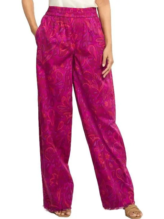 Cinq À Sept Paisley Bloom Cotton Blend Pants - Purple Garnet Multi