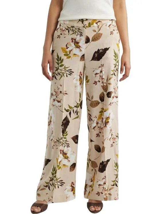 TAHARI ASL Printed Wide Leg Pants - Sand Floral
