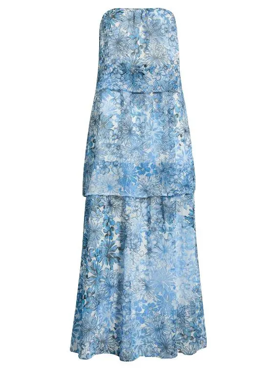 SUGARLIPS Tierra Floral Briary Strapless Tiered Maxi Dress - Blues