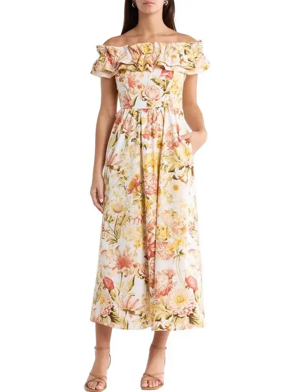SUGARLIPS Floral Ruffle Maxi Dress - Coral-mult