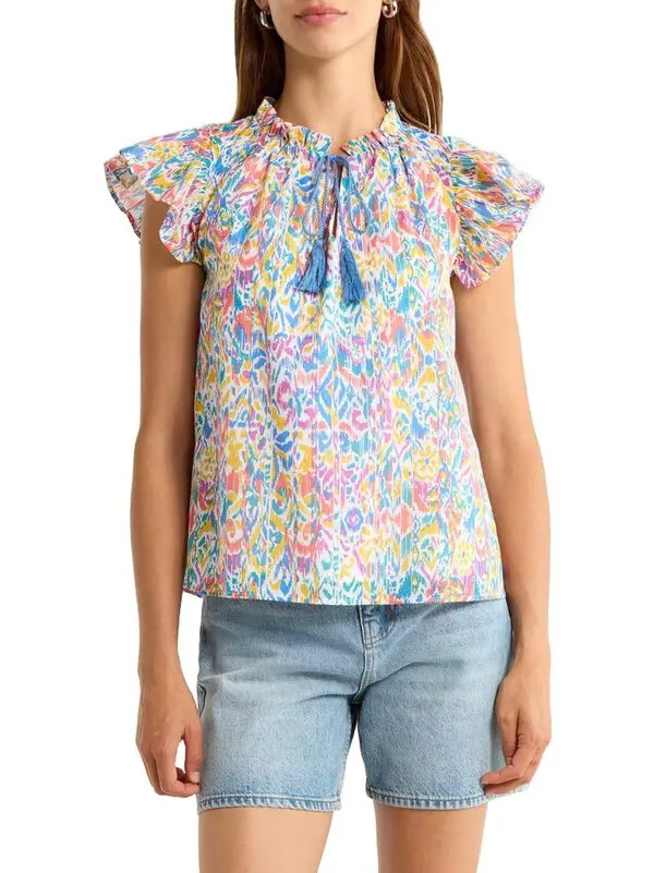 SUGARLIPS Deniza Flutter Sleeve Top - Cream-multi