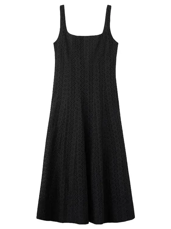 Mango Square Neck Cotton Eyelet Dress - Black