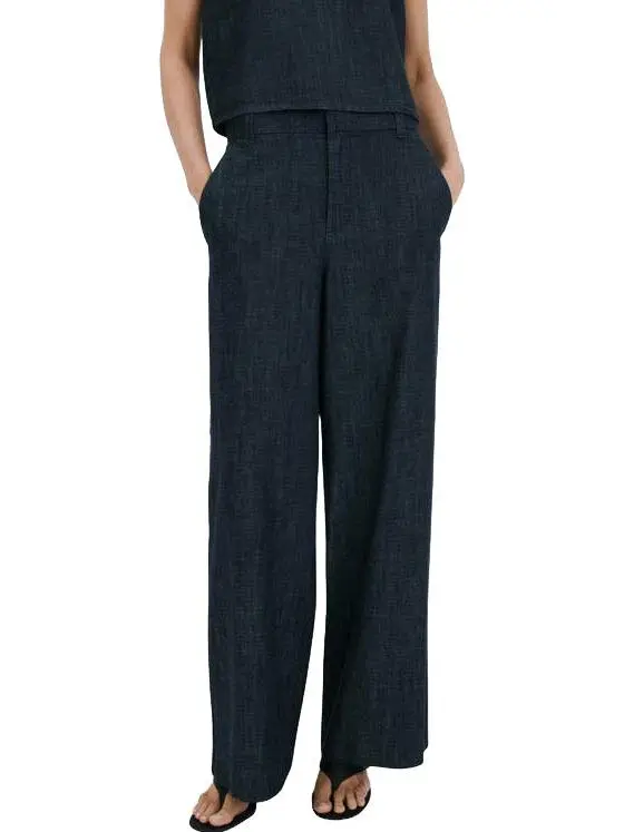 Mango Mid Rise Wide Leg Trouser Jeans - Open Blue