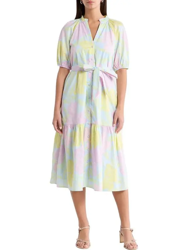 SUGARLIPS Brisa Floral Wynette Tiered Midi Dress - Light-blue-pink