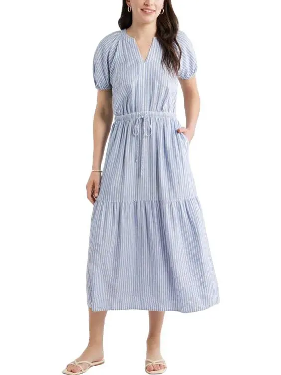 Caslon Easy Linen Blend Striped Midi Dress - Blue- Ivory Penny Stripe