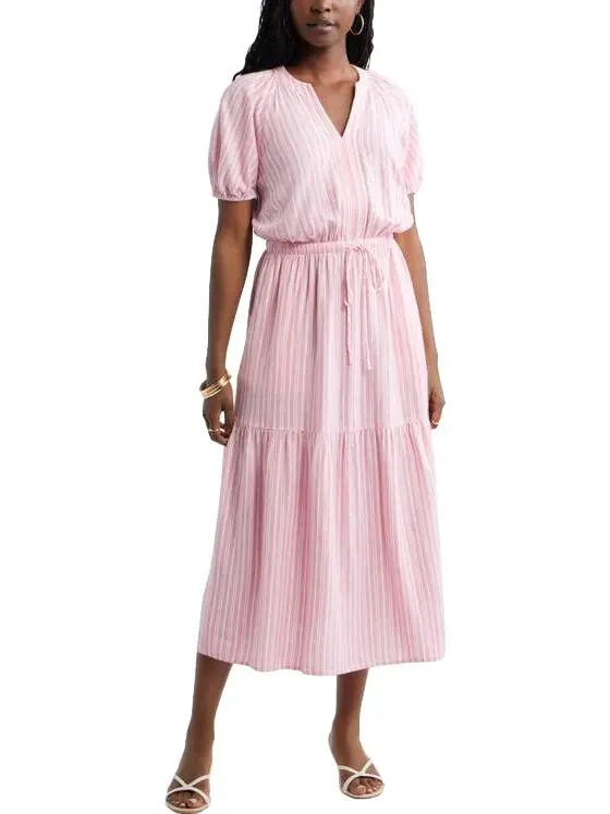 Caslon Easy Linen Blend Striped Midi Dress - Pink- Ivory Ginger Stripe