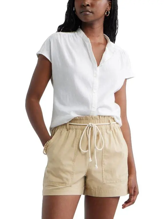Caslon Linen Blend Cap Sleeve Shirt - White