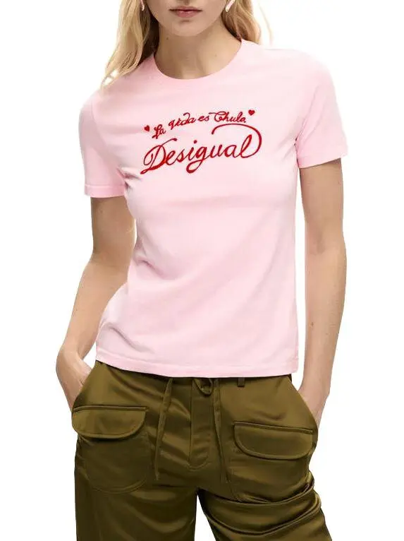 Desigual Graphic Logo Crewneck T-shirt - Pink