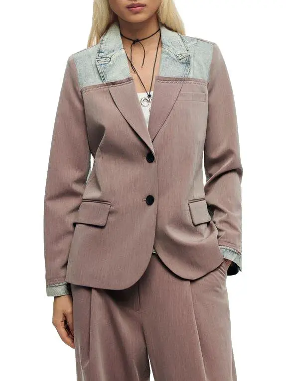 Desigual Contrasting Denim Panel Blazer - Pink