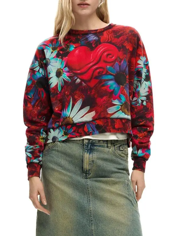 Desigual Floral Print Crewneck Sweatshirt - Black Base/red