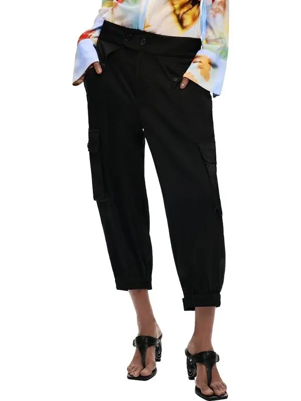 Desigual Cropped Cargo Pants With Adjustable Cuffs - Black