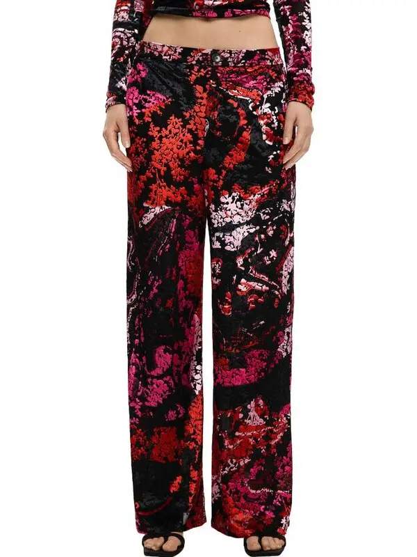 Desigual Floral Print Wide Leg Pants - Black