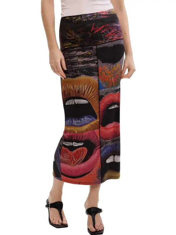 Desigual Printed Midi Skirt - Black