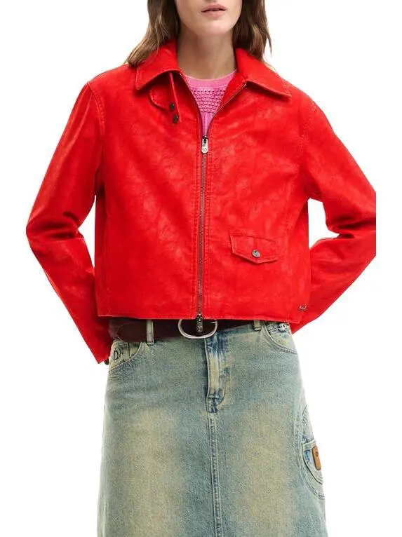 Desigual Faux Leather Zip-up Jacket - Red
