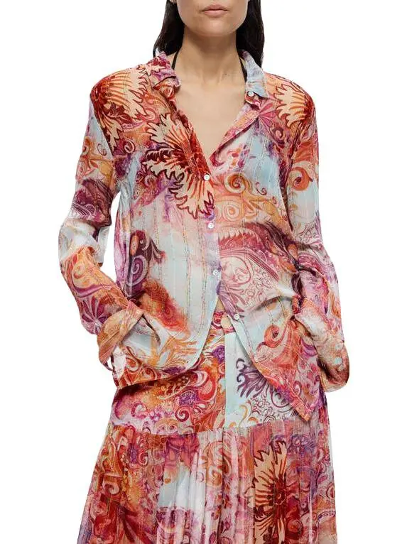 Desigual Embroidered Stripe Button-up Top - Pink