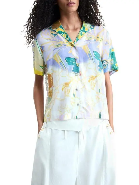 Desigual Floral Print Knit Back Button-up Shirt - Beige Multi