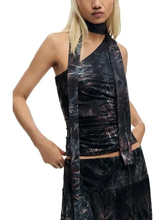 Desigual Sleeveless Top With Attached Scarf - Brown