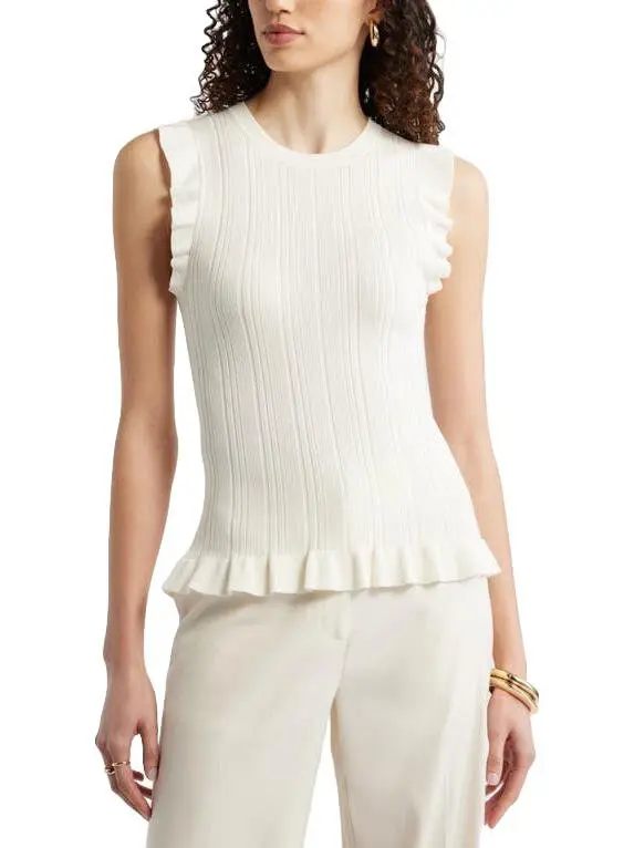 Nordstrom Ribbed Ruffle Sweater Tank - Ivory Tofu