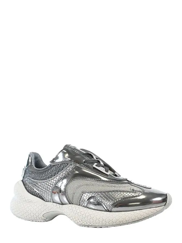 Roberto Cavalli Metallic Lace-up Running Sneakers - Silver/white/grey