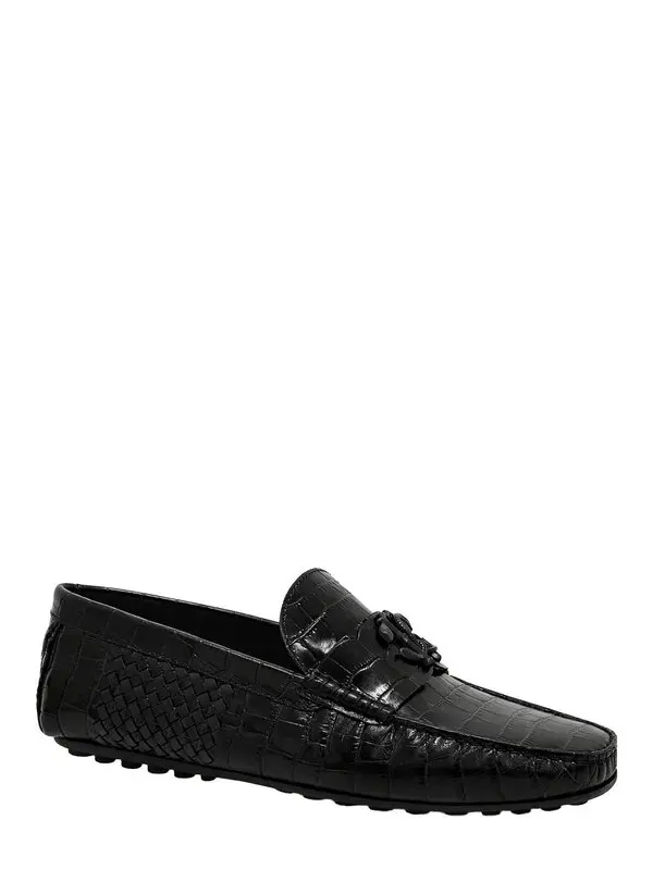 Roberto Cavalli Woven Croc Embossed Driving Loafers - Black