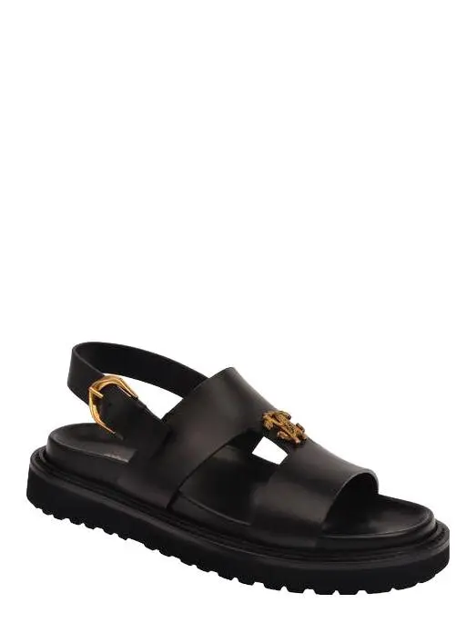 Roberto Cavalli Leather Slingback Sandals With Signature Hardware - Black