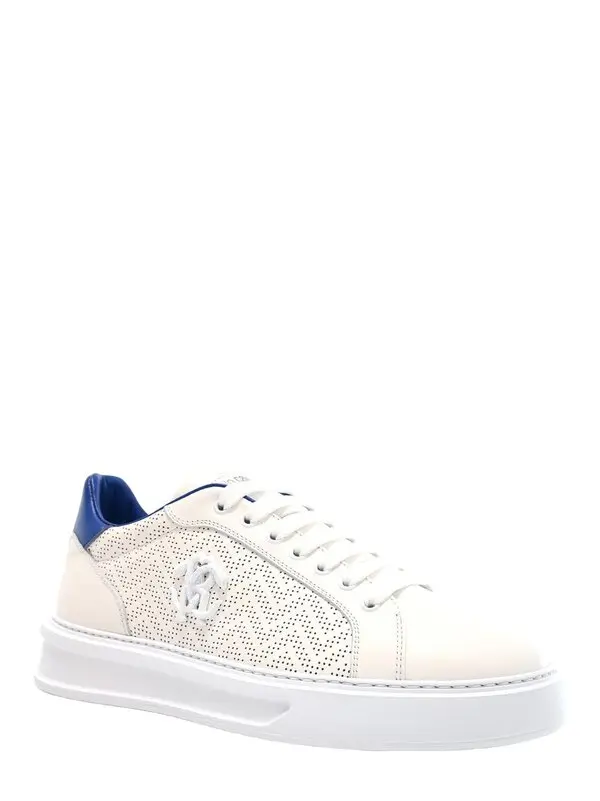 Roberto Cavalli Low Top Perforated Leather Sneakers - White/bluette