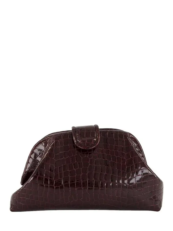 PAULA Mavie Bordeaux Croco Leather Clutch - Burgundy