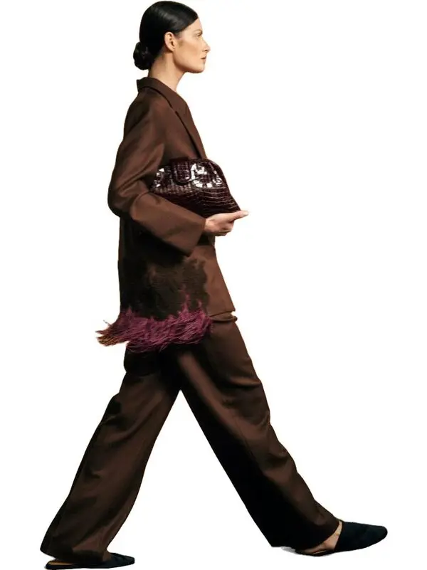 PAULA Marys Potting Soil Embroidered Blazer With Feathers - Brown