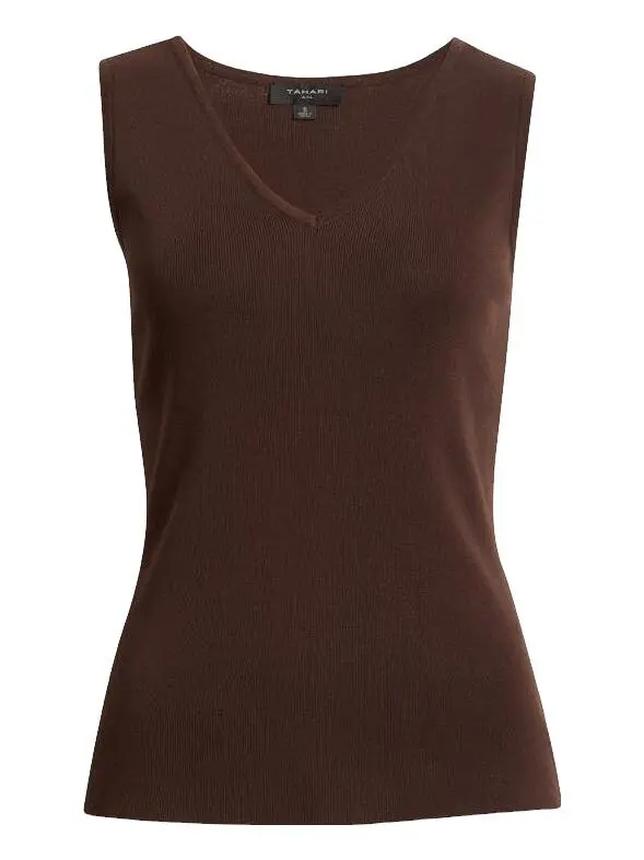 TAHARI ASL Ribbed V-neck Sweater Vest - Espresso
