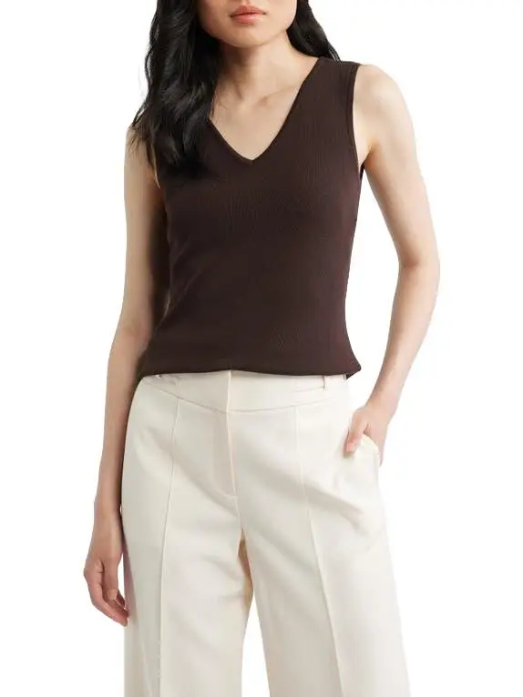 TAHARI ASL Ribbed V-neck Sweater Vest - Espresso