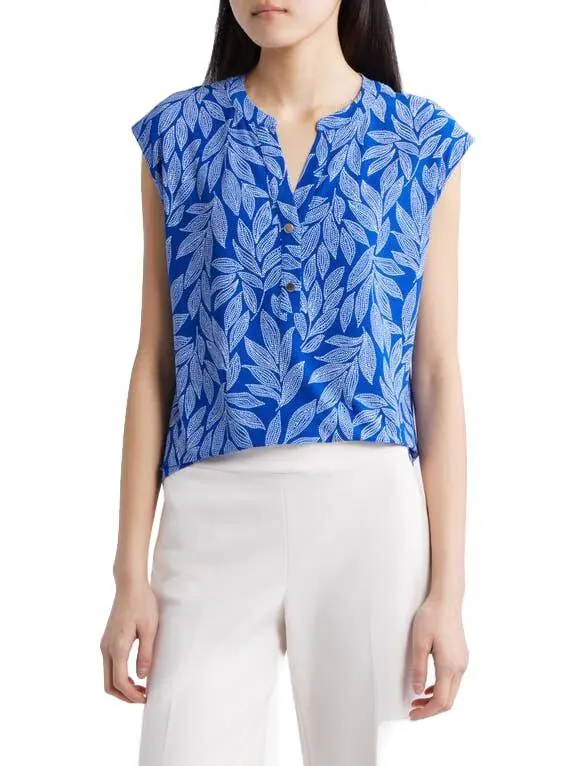 Anne Klein Printed Dolman Sleeve Top - Santorini Blue/crisp White